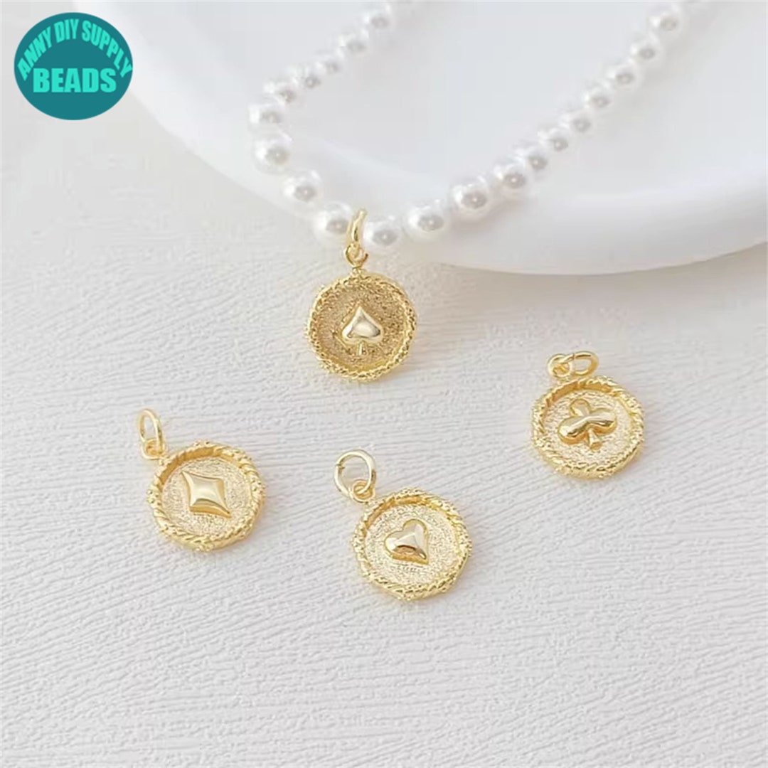 18K Gold Plated Coin Charm,necklace Charms,gold Plated Charm,clover ...