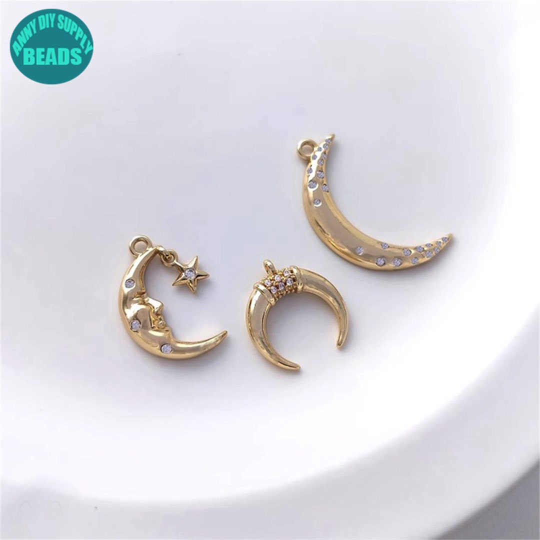 14k Real Gold Plated Moon Charm,moon and Star Charm,crescent Moon Charm ...
