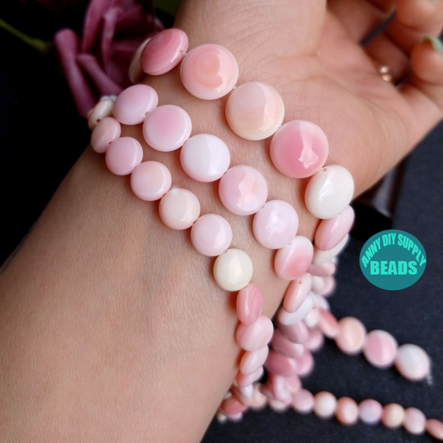 Pink Queen Conch Shell Beadspink Shell Coin Beadsnatural | Etsy