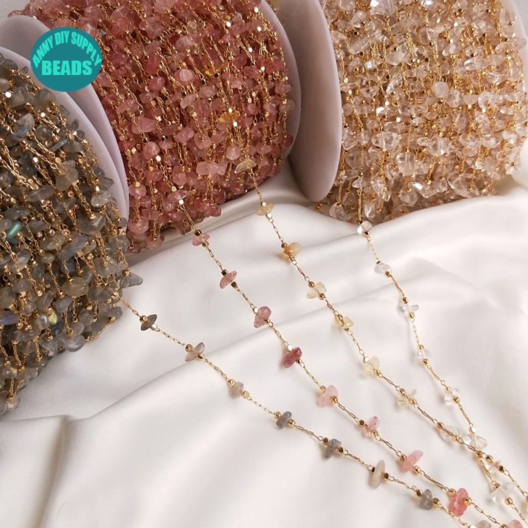 50CM 14K Gold Plated Hand Made Gemstone Necklace Chain,gemstone Chain ...