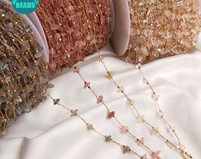 14K Gold Plated Irregular Gemstone Chain, Chain With Square Bead ...