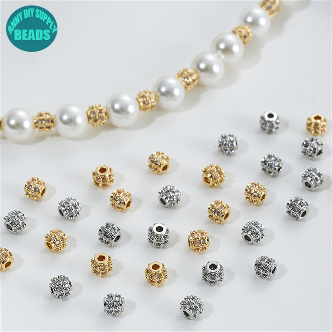 4mm 14K Real Gold Plated CZ Paved Beads,diamond Beads,cz Ball Beads ...