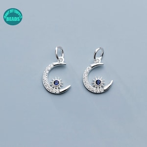 S925 Sterling Silver Moon Pendant,tiny Silver Charm,moon Necklace ...