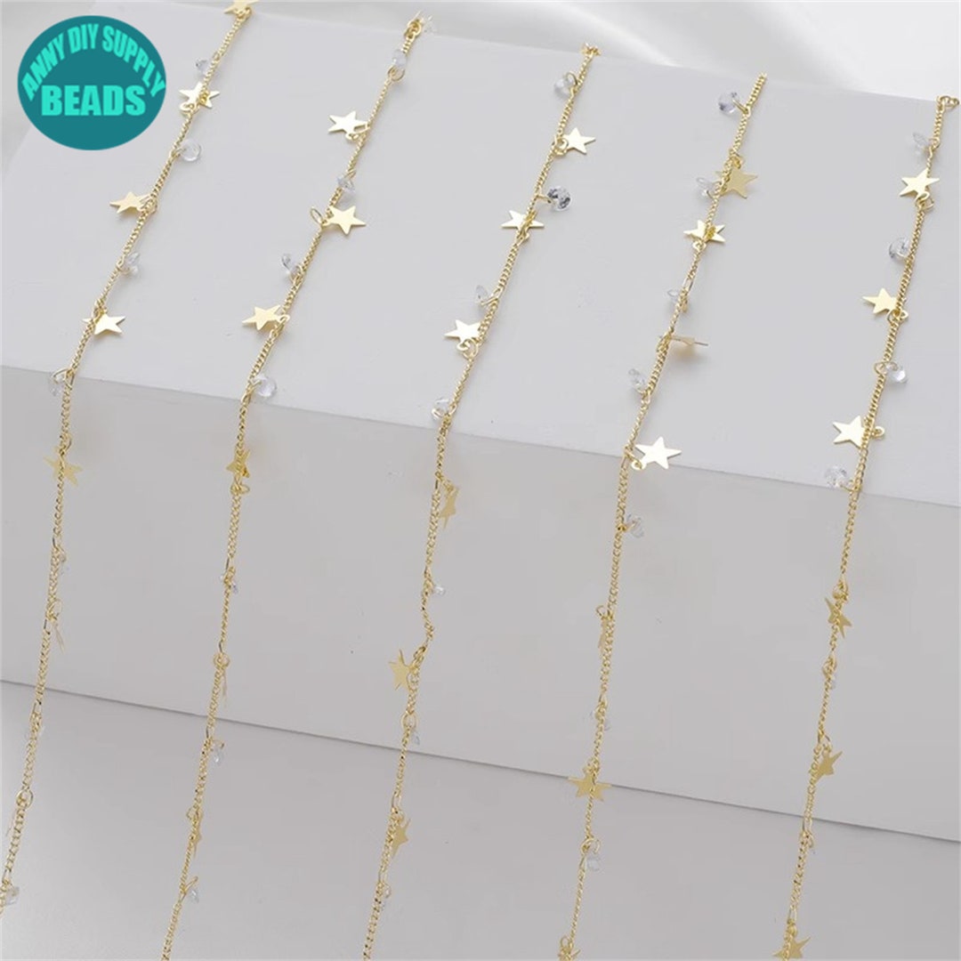 14k Gold Plated Brass Dangle Star Charm Chain,bracelet Chain,star Chain ...