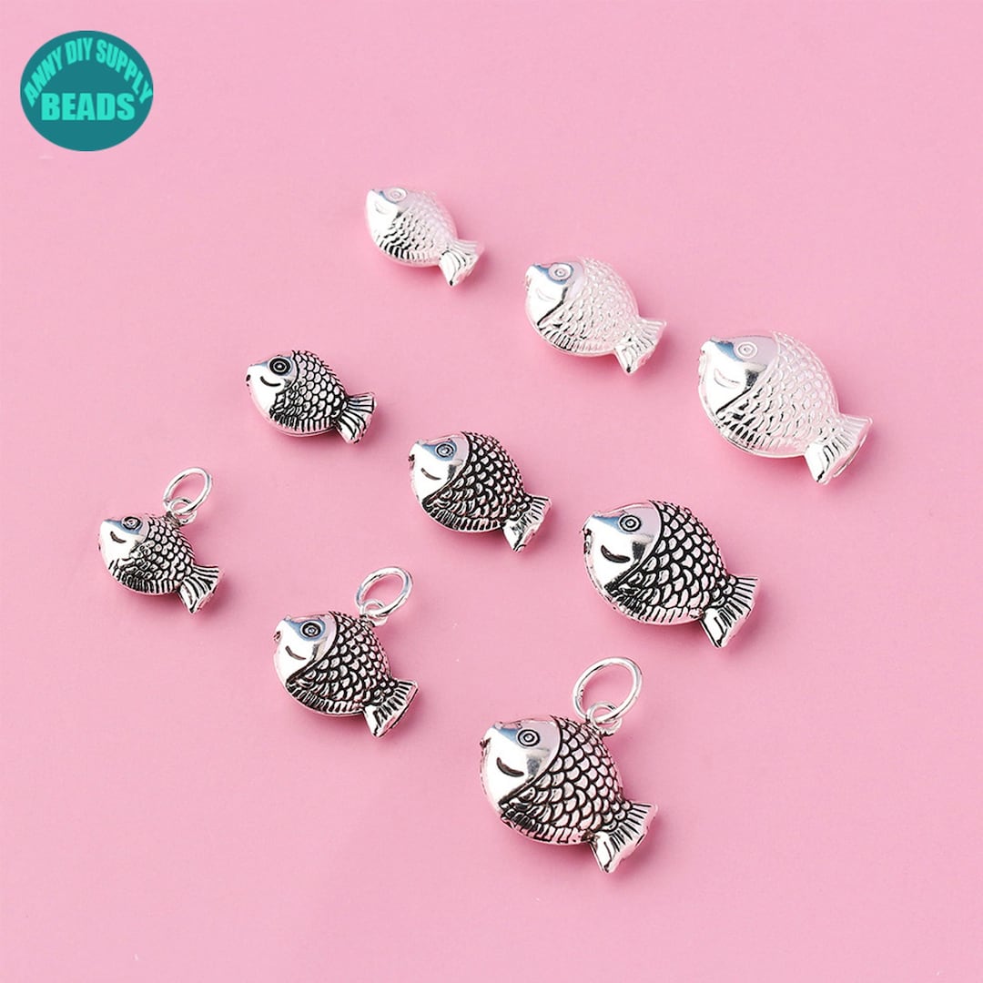S925 Solid Sterling Silver Fish Beads,fish Pendant,3d Fishes Charm,tiny ...