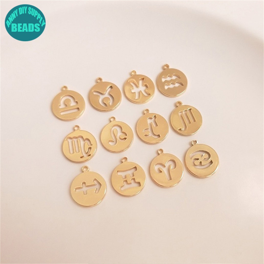 1pc 14k Gold Plated Constellations Charm,zodiac Pendant,flat Coin ...