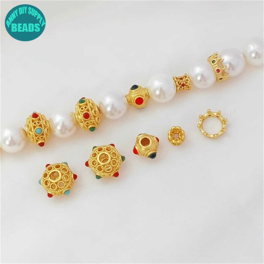 18K Matt Gold Plated Brass Beads,dragon Eye Beads,crown Beads,focal ...