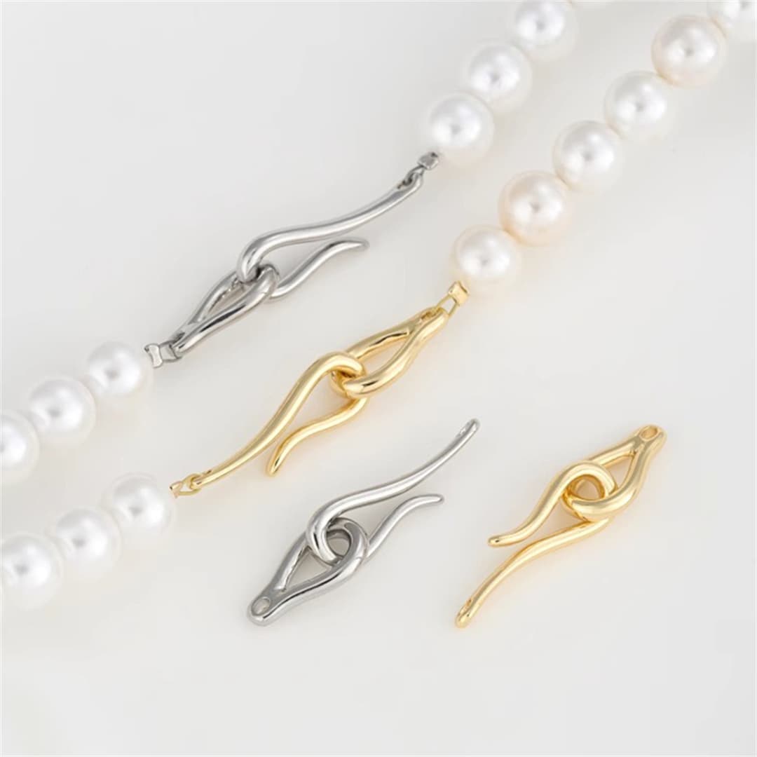 14K Real Gold Plated Brass Pearl Clasp,fish Hook Clasp,necklace Clasp ...