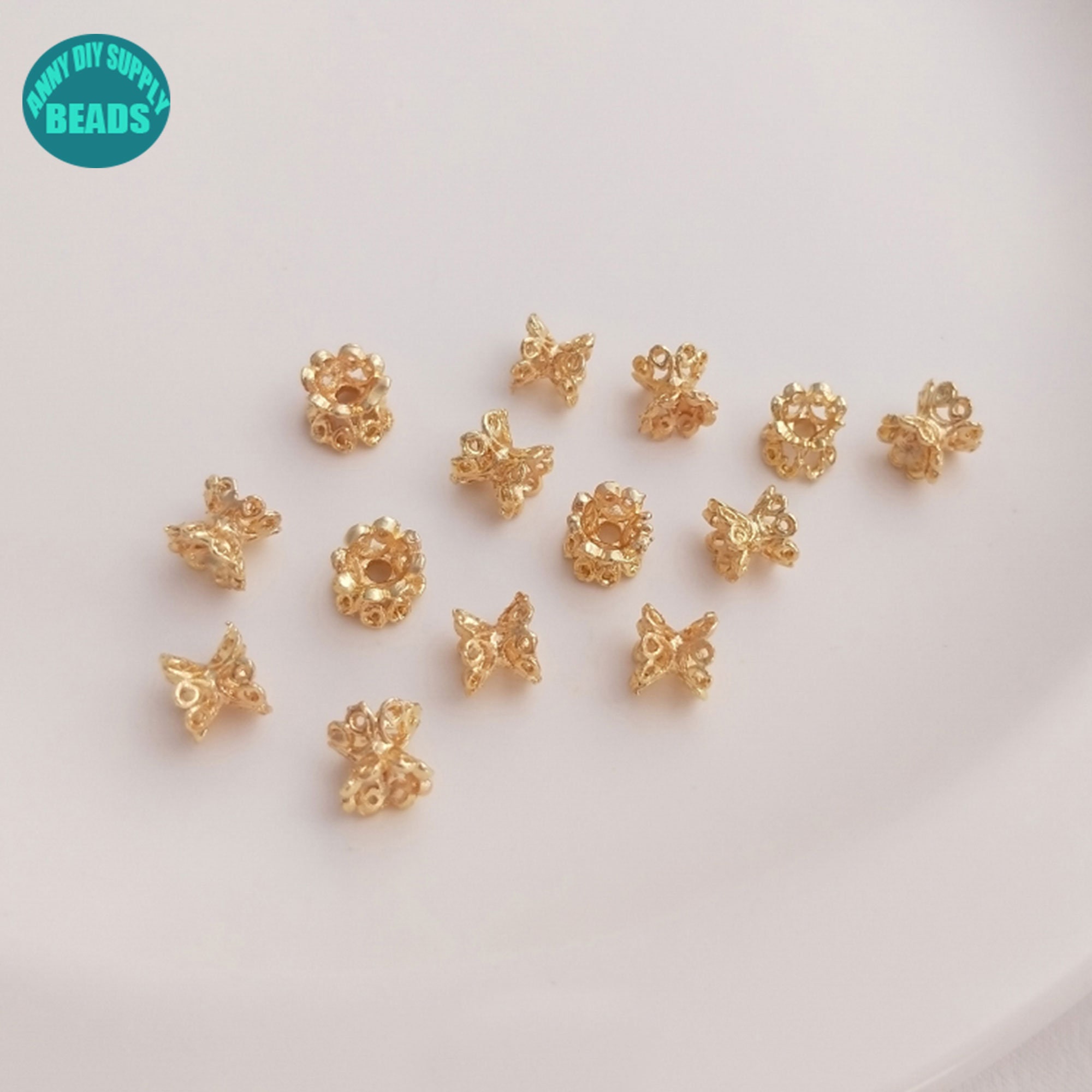 5mm 14K Real Gold Plated Bead Caps,gold Bead Caps,double Flower Cap - Etsy