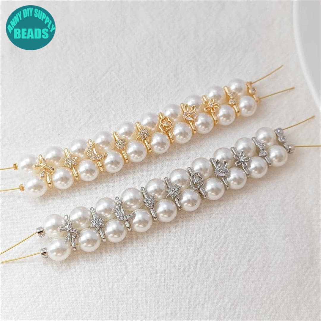 14K Gold Plated Double Hole Pearl Spacer Beads: Zircon Paved Two Hole ...
