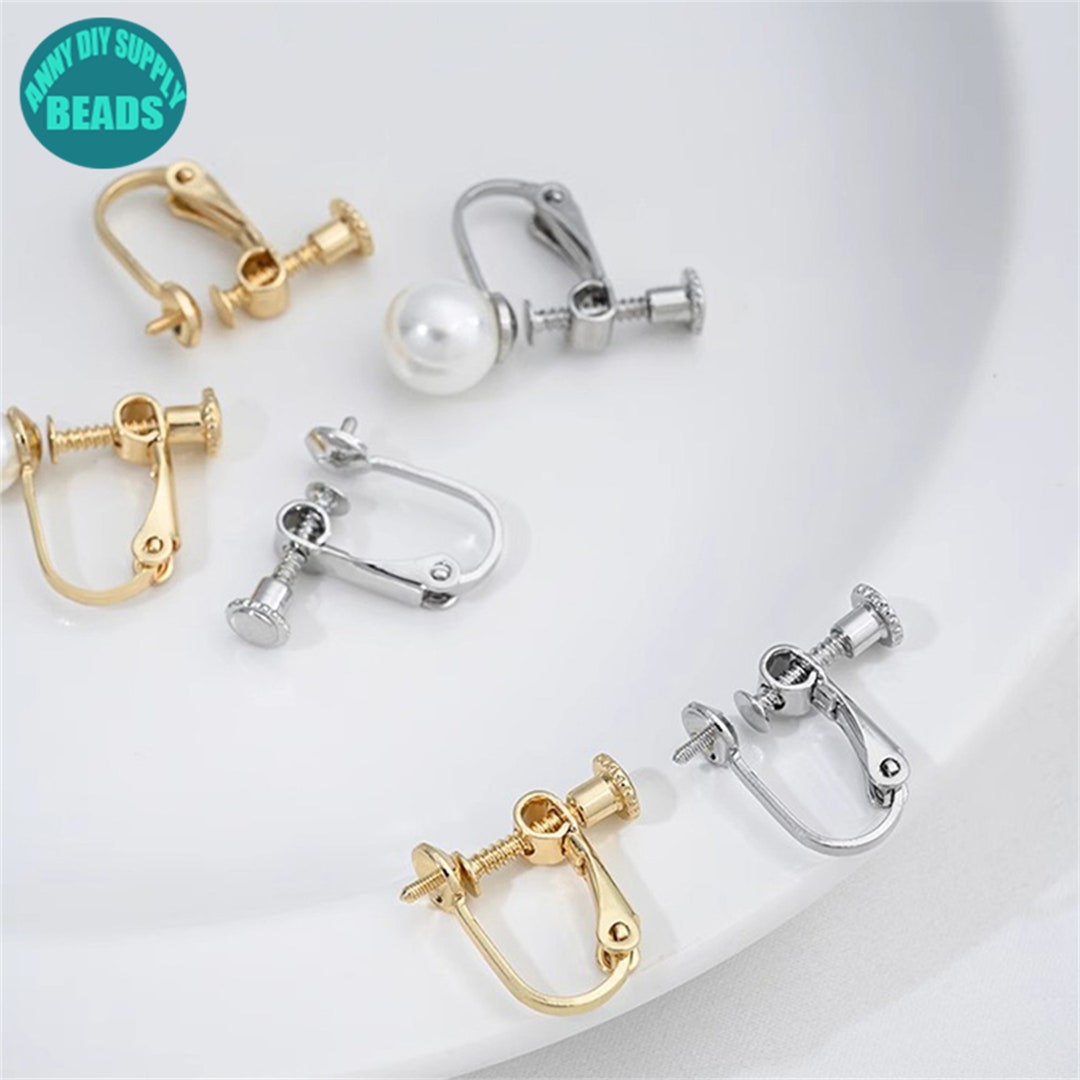 14K Real Gold Plated Brass Screw Back Earring Clips,lever Back Earring ...