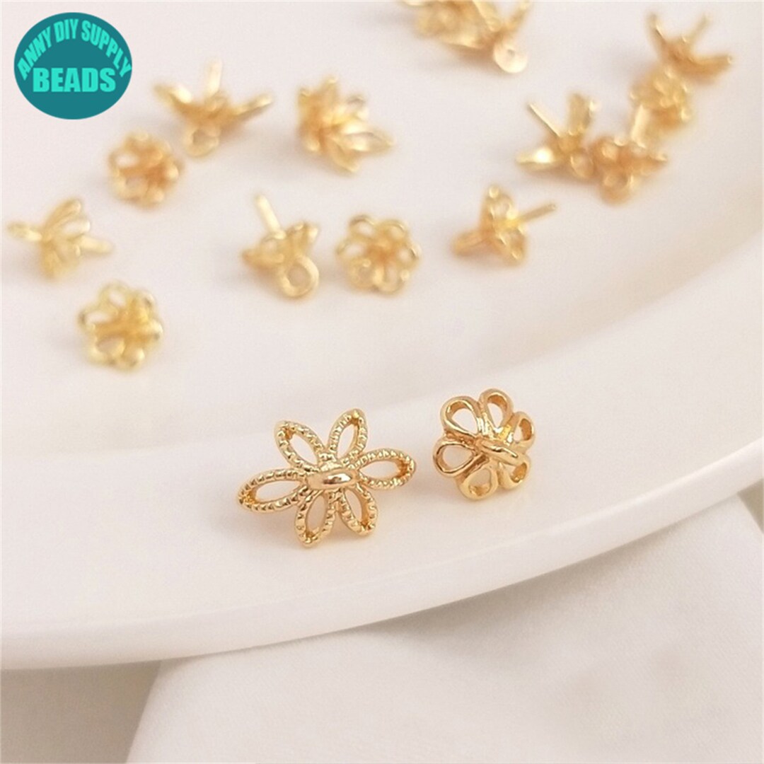 14k Real Gold Plated Brass Bead Bail Caps With Peg,bail Pegs for Half ...