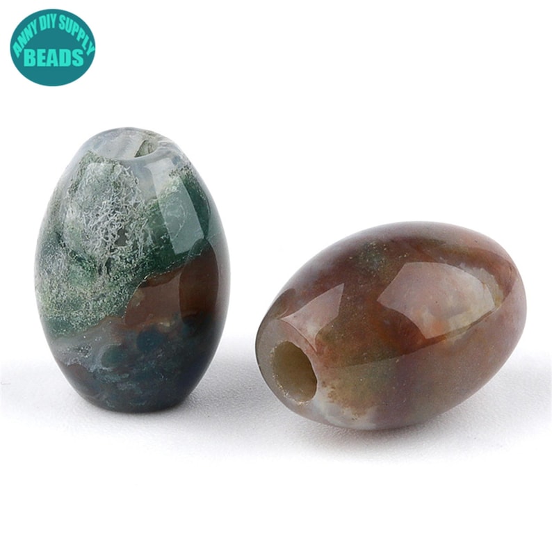 18x13mm Natural Stone Barrel Beads, 4mm Large Hole Mixed Gemstone Oval ...