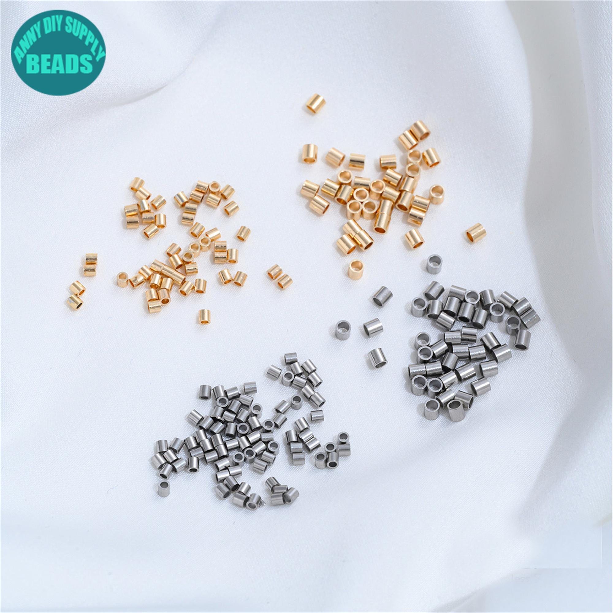 1.5/2mm Stainless Steel Tube Crimp Beads 14K Gold Plated Tube Spacers ...