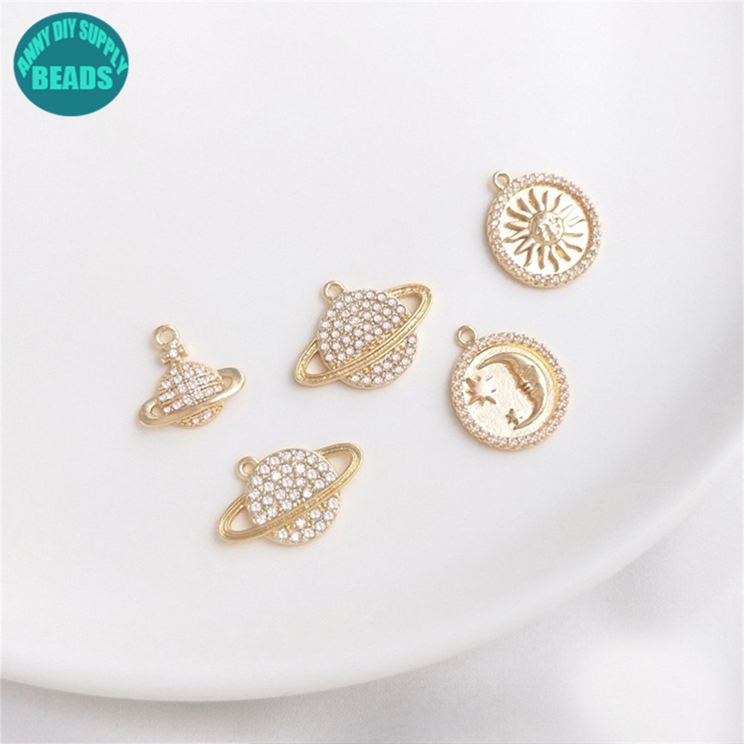 14K Real Gold Plated Celestial Charm,cz Planet Charm,planet Charm Pendant,moon Charm,necklace ...