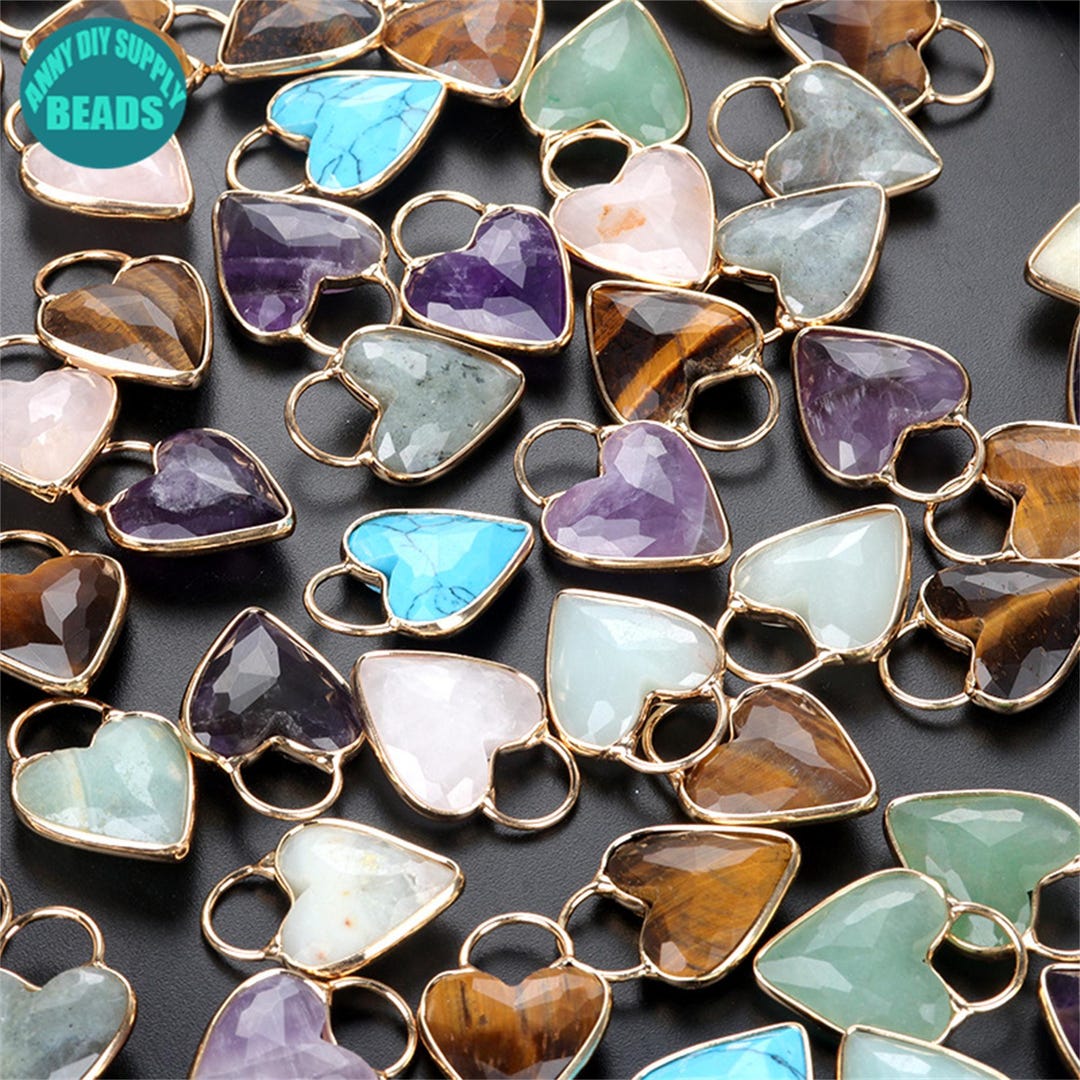 18mm Natural Gemstone Heart Pendant,amethyst Gemstone Charm,rose Quartz ...