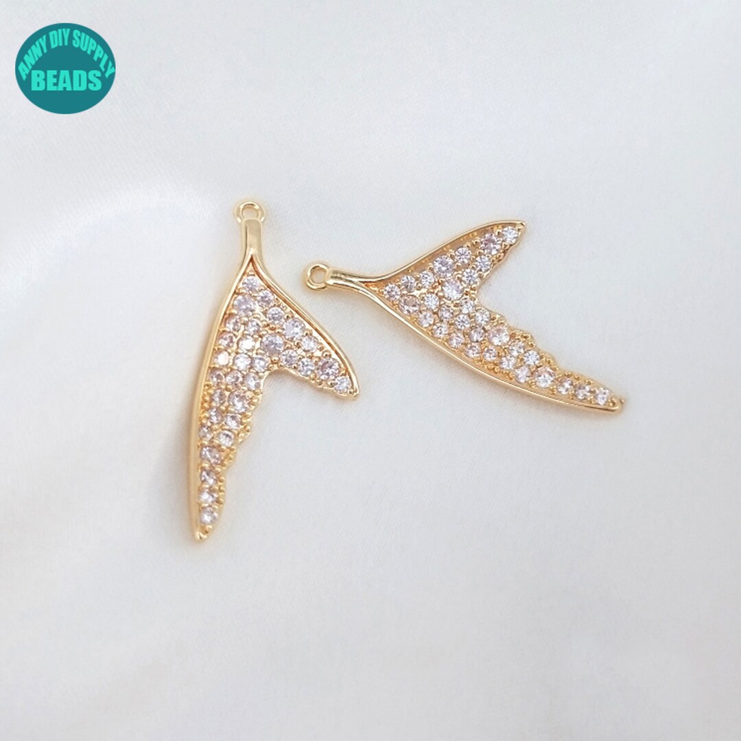 14K Real Gold Plated Mermaid Tail Pendant,cz Paved Mermaid Tail Charm ...