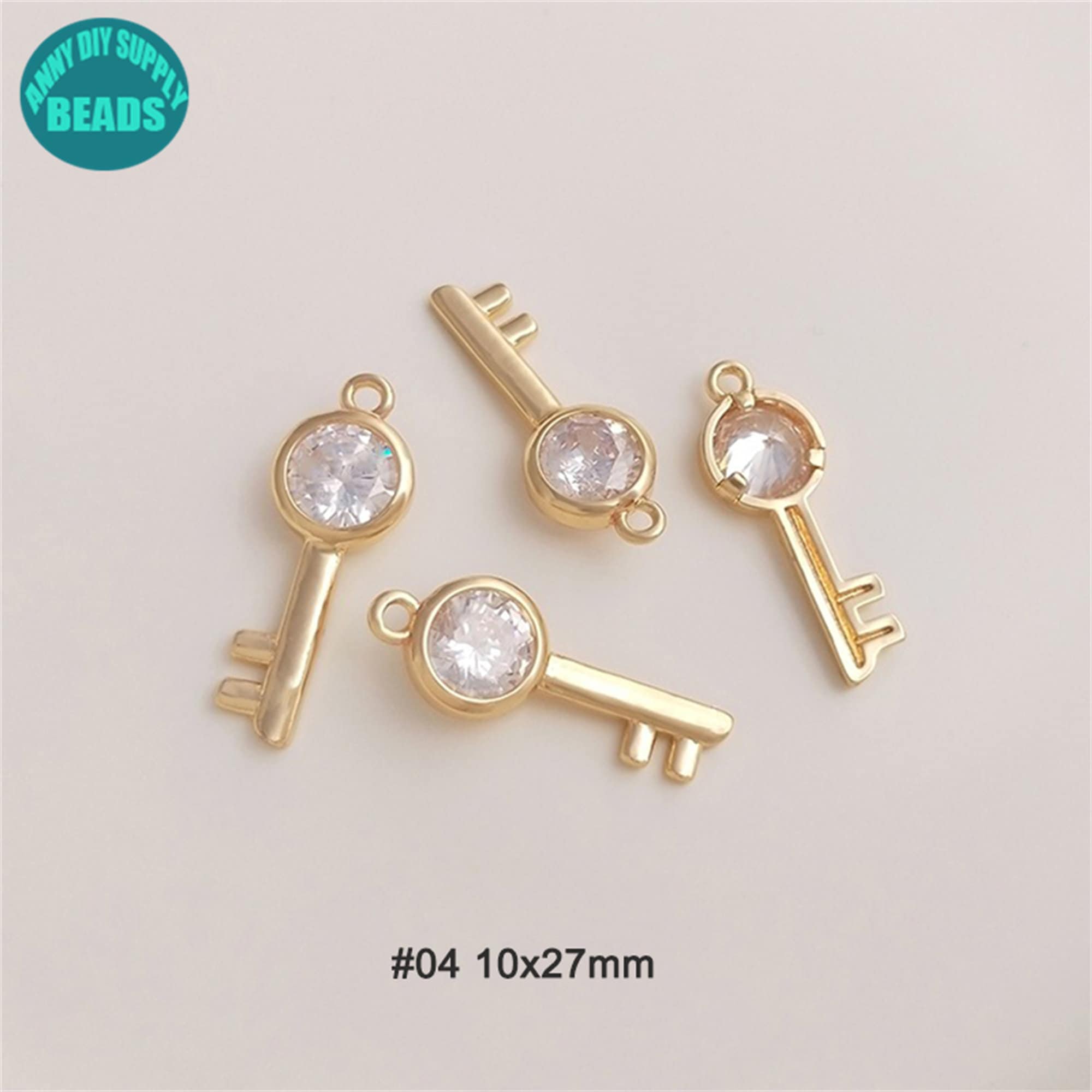 14k Gold Plated Key Charms,zircon Paved Lock and Key Charm,necklace ...