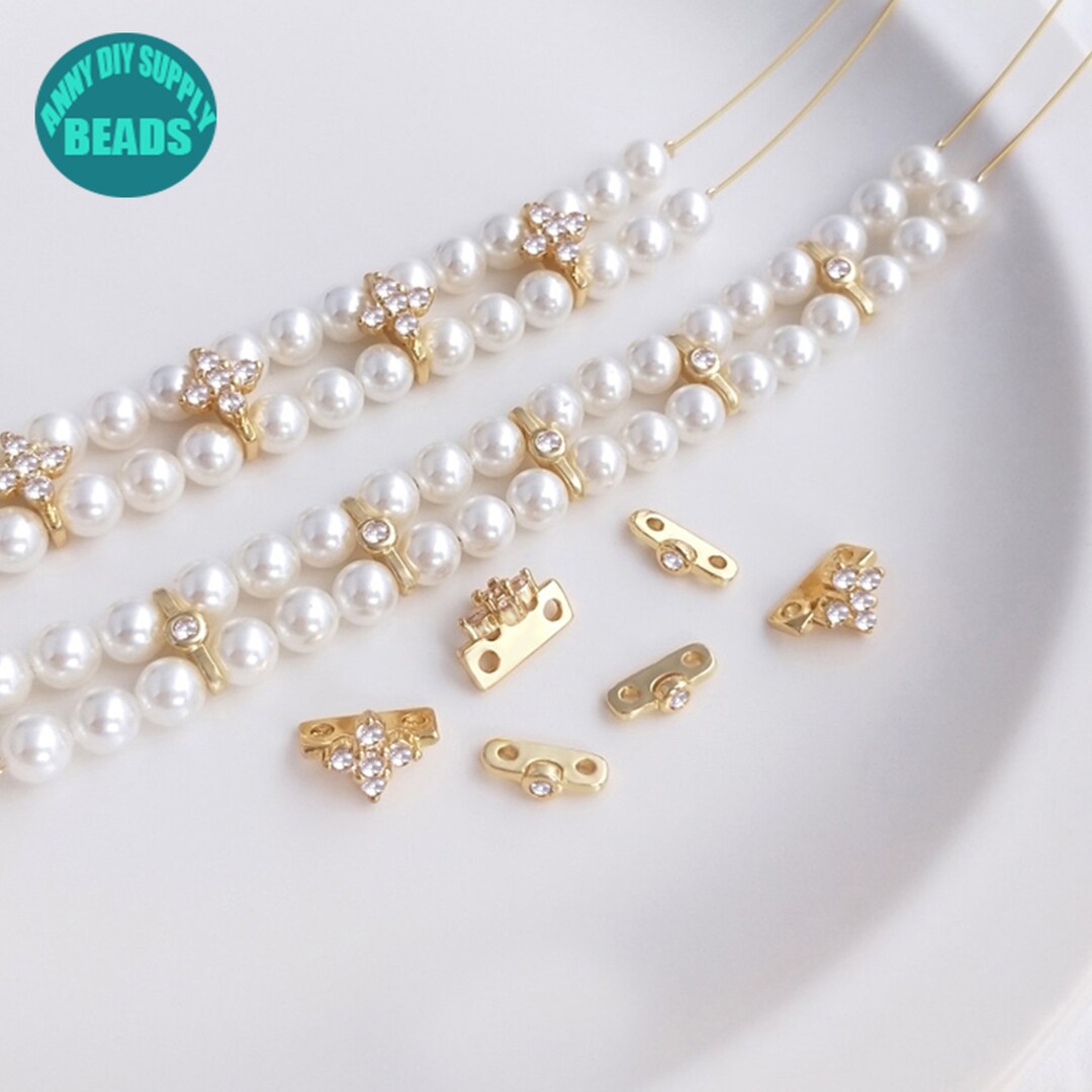 14K Gold Plated Pearl Spacer Bar,two Hole Spacer Bar Beads,width:10mm ...