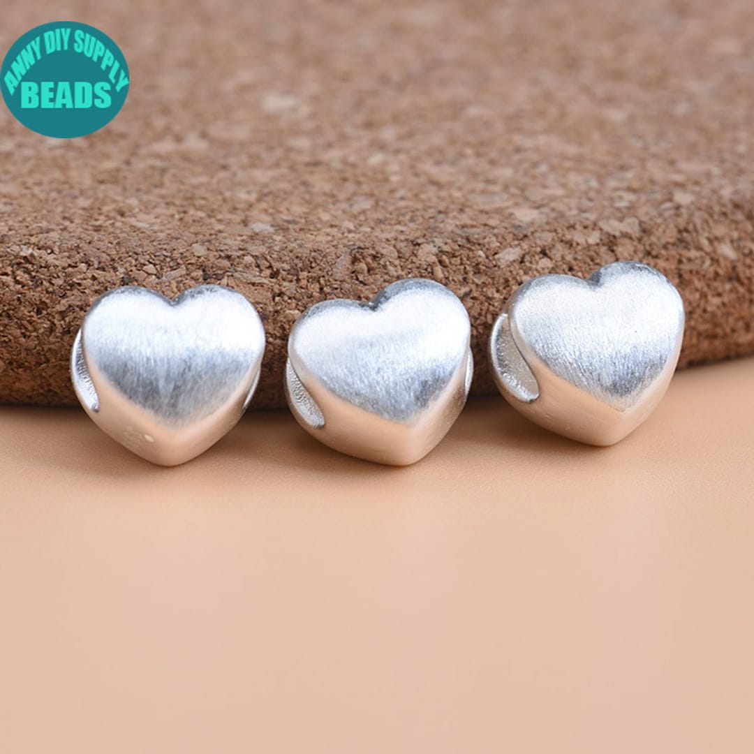 S999 Fine Silver 3D Hard Silver Heart Beads,large Hole Silver Heart ...