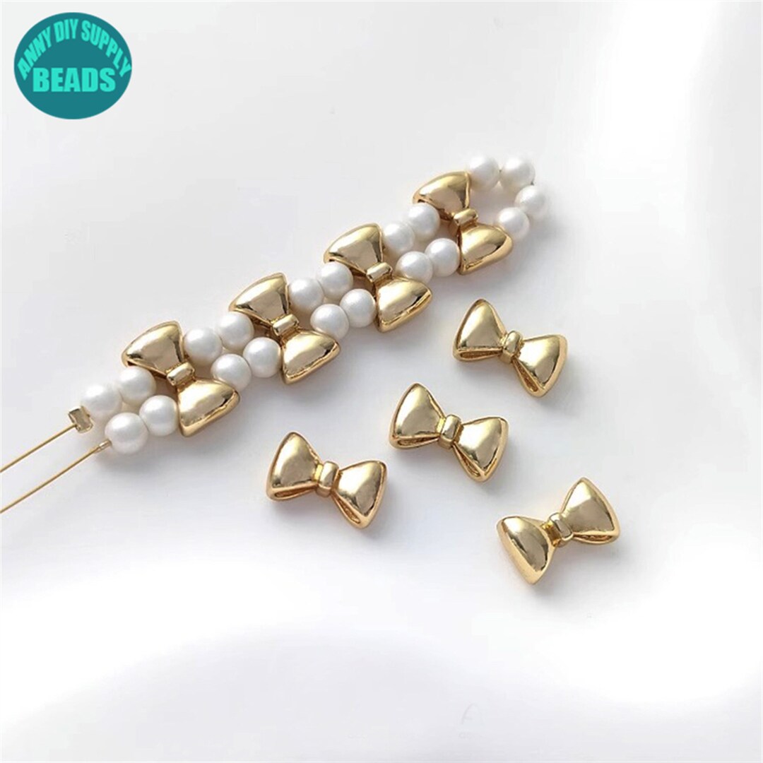 14K Gold Plated Bow Beads: Double Hole Metal Spacers - Etsy