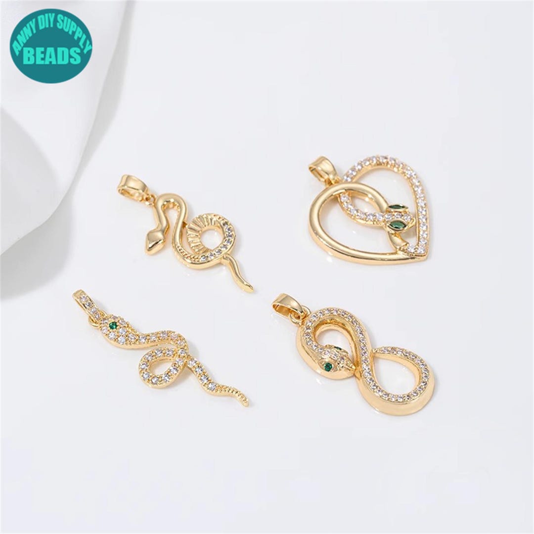 14k Gold Plated Snake Charm,cz Paved Gold Charm,chinese Zodiac Charm ...
