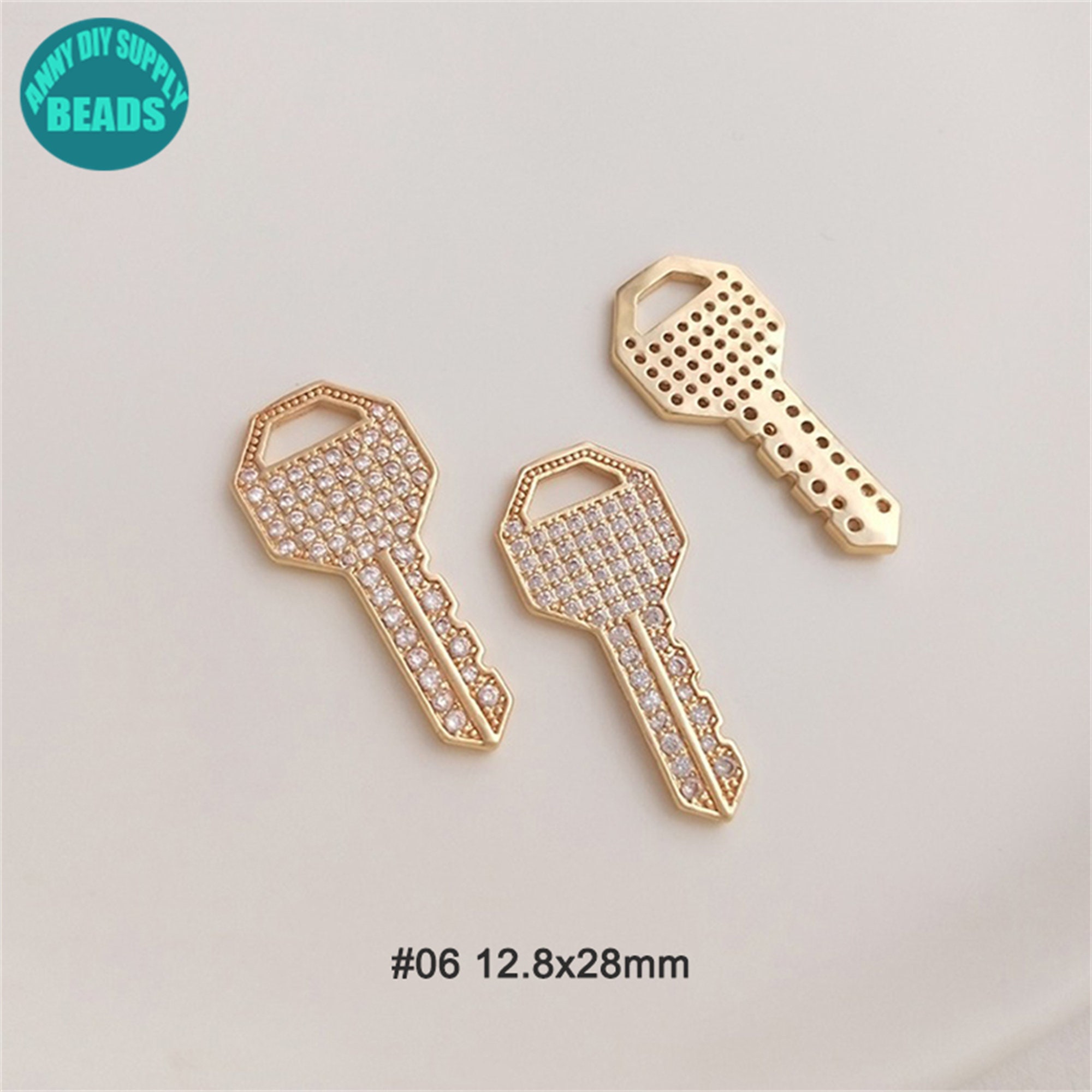 14k Gold Plated Key Charms,zircon Paved Lock and Key Charm,necklace ...
