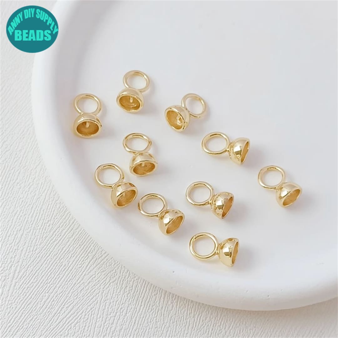 8mm 14k Real Gold Plated Brass Caps With Rings,bracelet End Caps ...