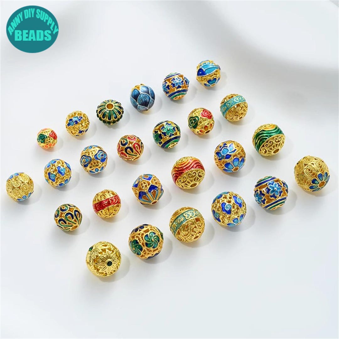 18K Gold Plated Brass Beads,cloisonne Beads,hollow Out Beads,gold ...