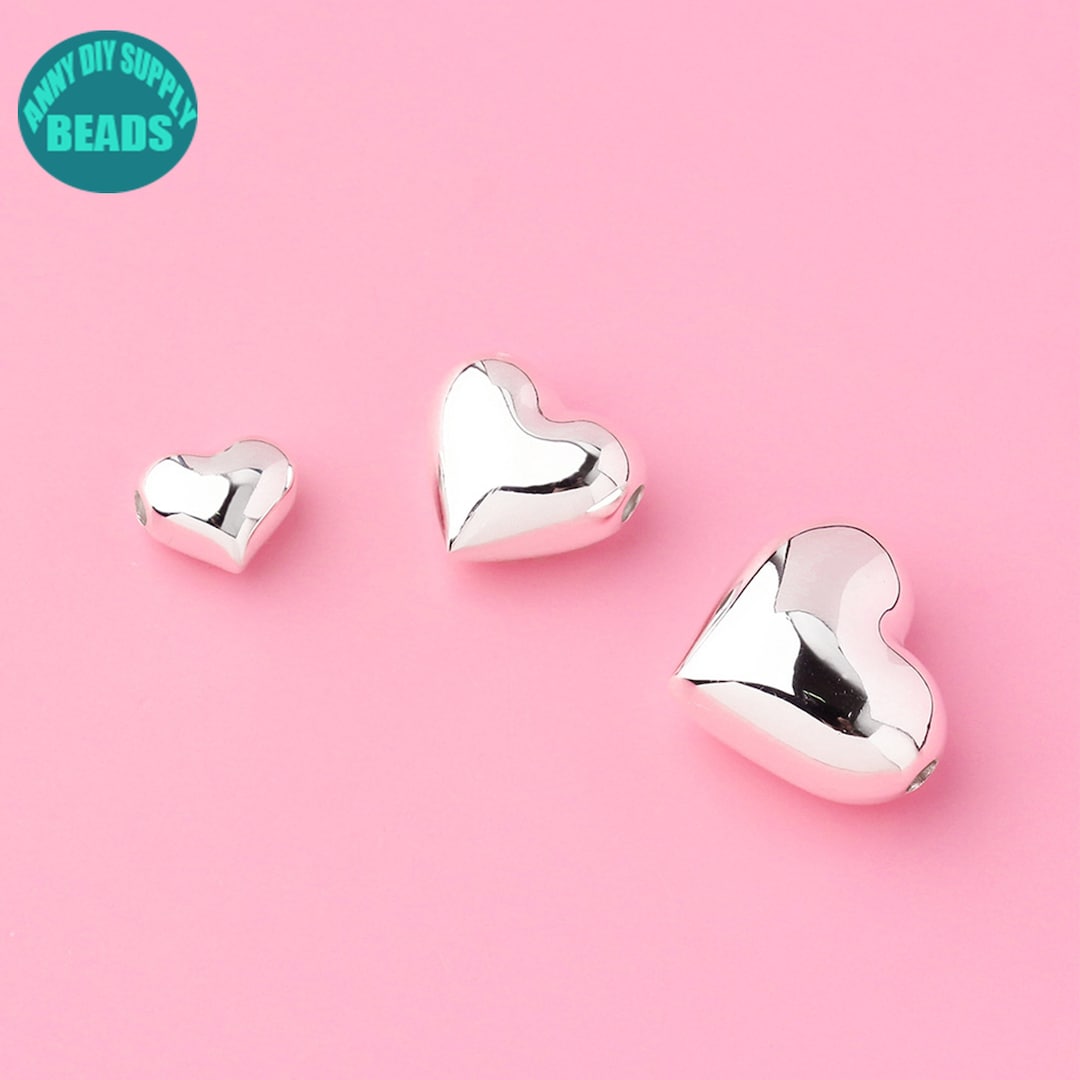 S925 Sterling Silver Heart Bead Charm,heart Pendant,necklace Charm,puff ...