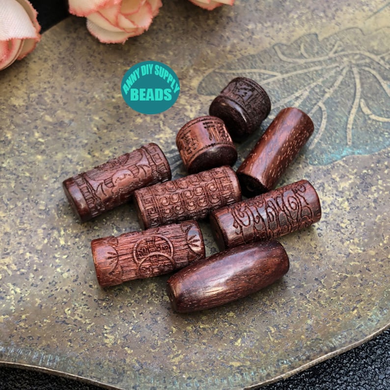 5pcs Blood Sandalwood Hand Carved Beads,cylinder Beads,mala Spacer ...