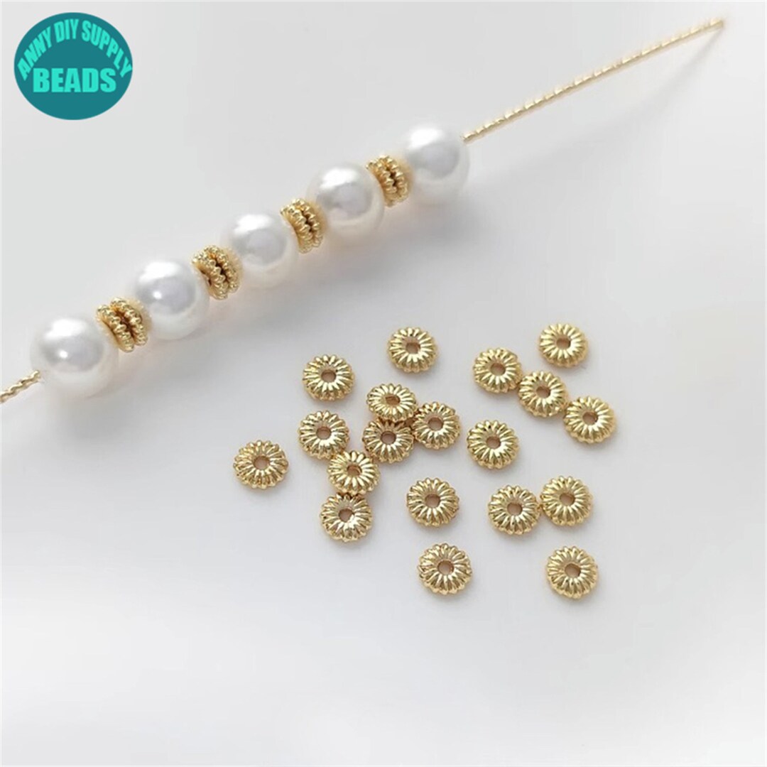 4mm 14k Gold Plated Brass Rondelle Beads,chrysanthemum Donut Beads,bracelet Bead Spacers,flat ...