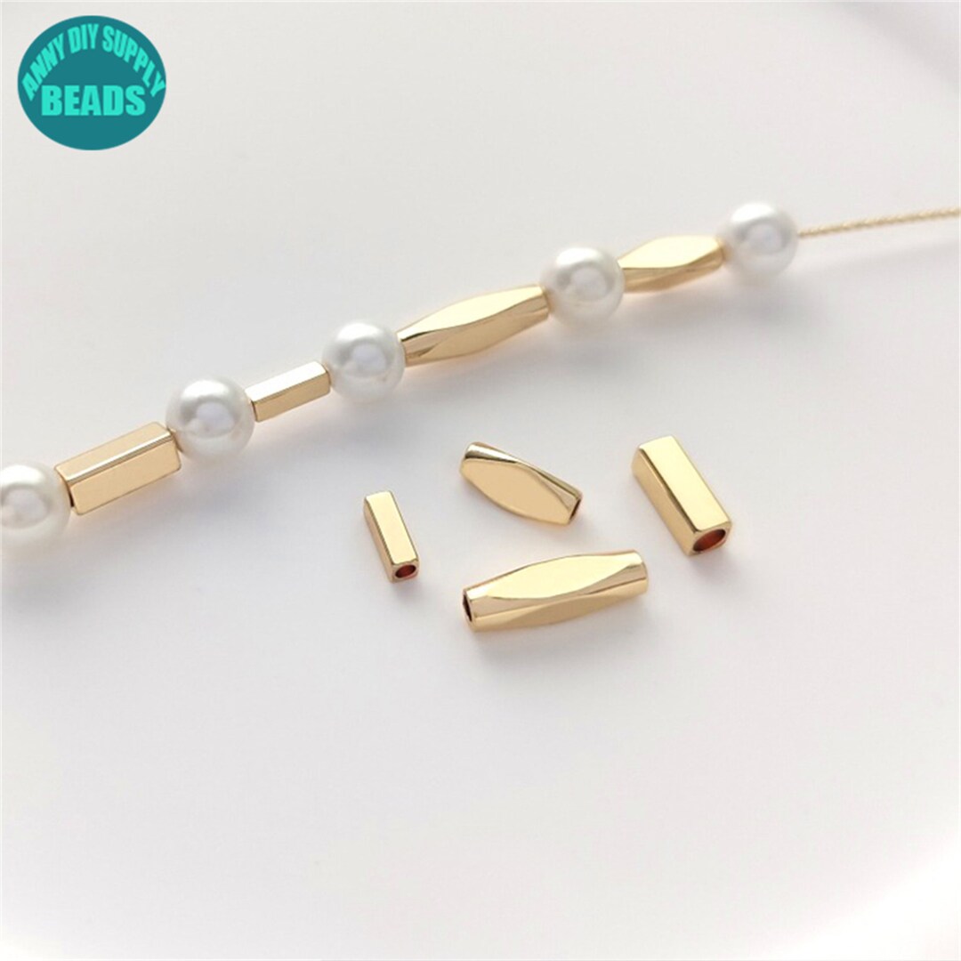 14k Gold Plated Brass Tube Beads,long Faceted Cubic Metal Beads - Etsy