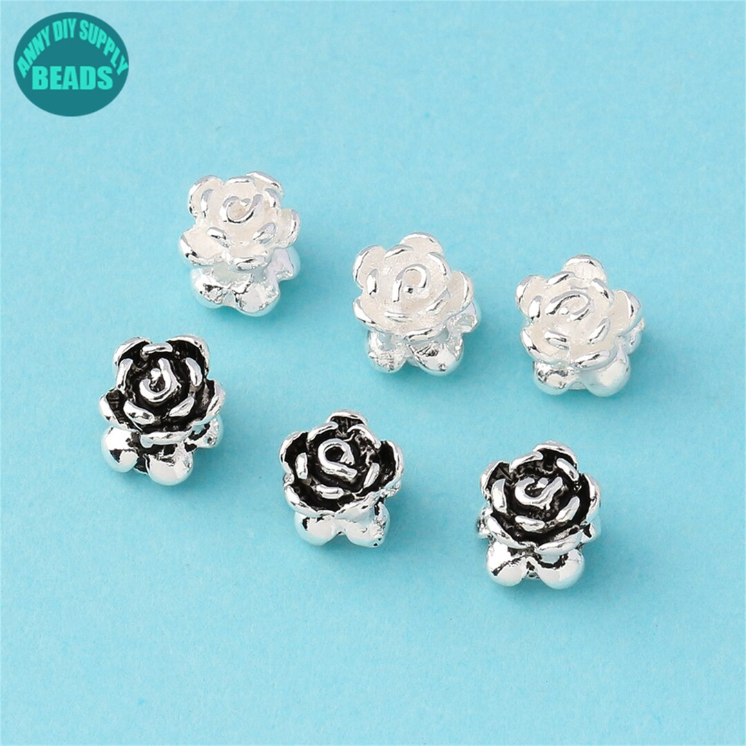 S925 Sterling Silver Rose Flower Beads,tiny Flower Beads,silver Flower ...