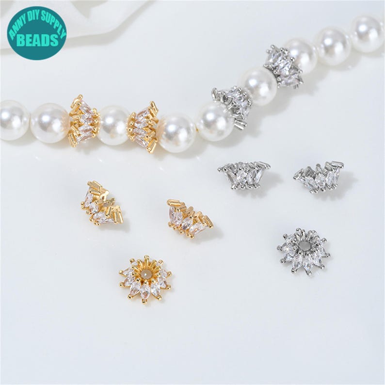 14K Gold Plated Beads,cz Paved Lotus Beads,flower Cap Beads,diy Jewelry ...