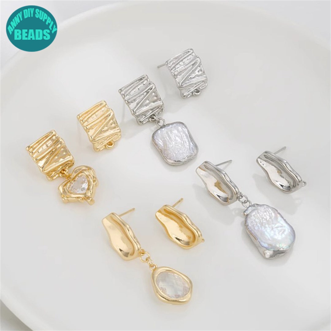 14k Gold Plated Brass Fold Shape Earring Stud,earring Post With S925 ...