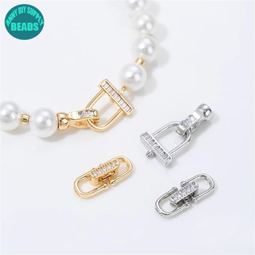 14K Real Gold Plated Brass U Clasp,cz Paved Clasp,horseshoe Buckles ...