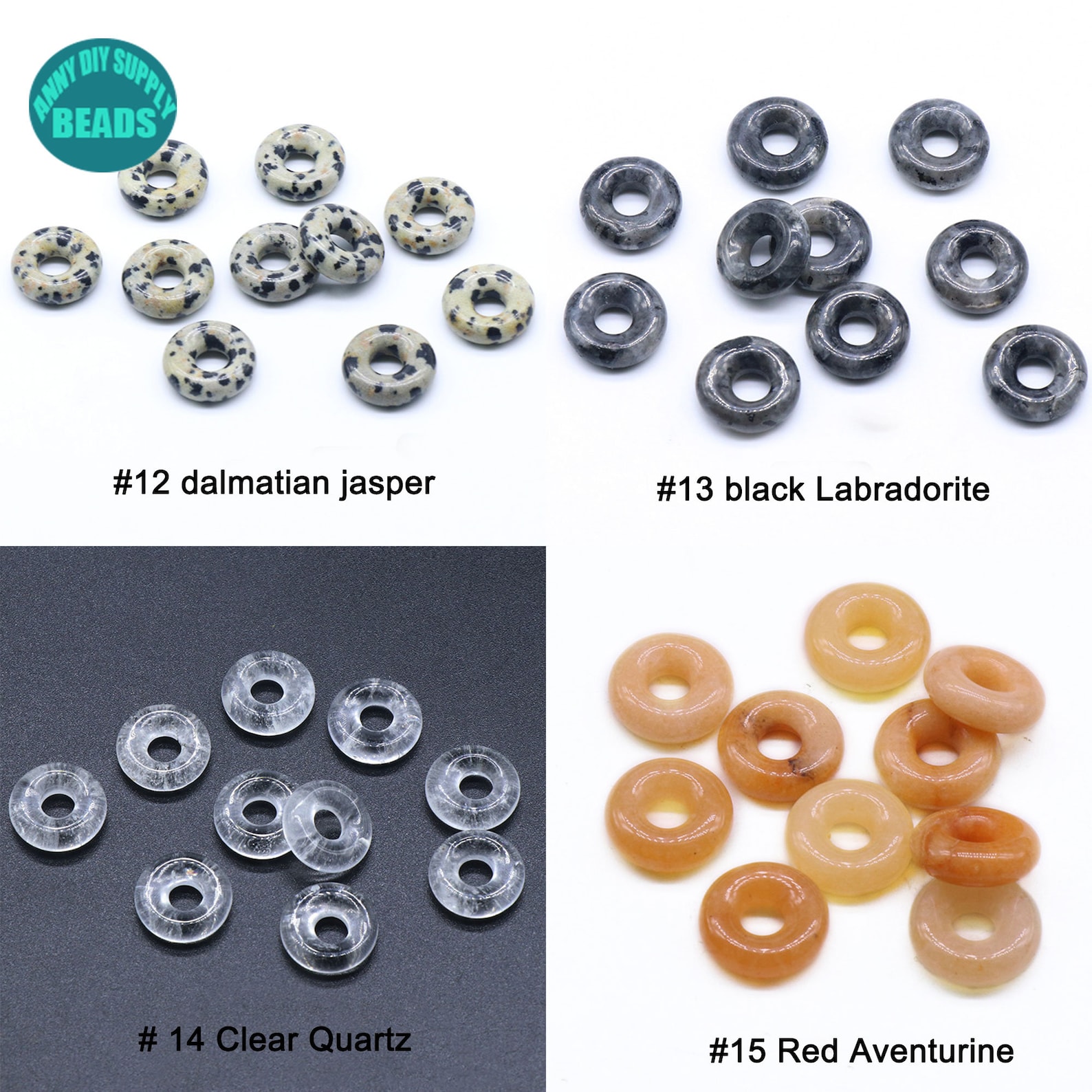 15mm Donut Gemstone Beads5mm Hole Beadsnatural Gemstone | Etsy