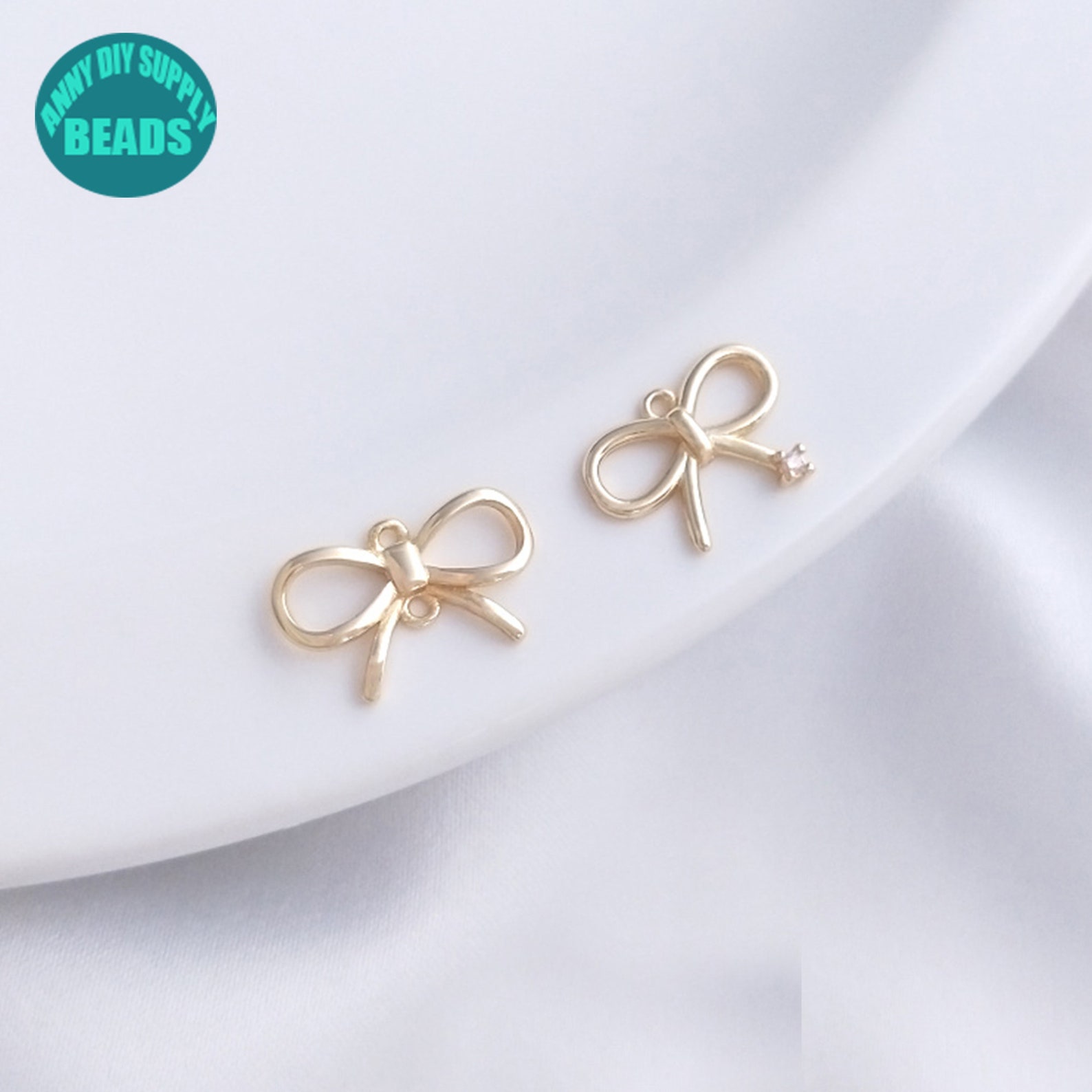 14K Gold Plated Brass Bow Connector,earring Connector,bow Charm Pendant ...