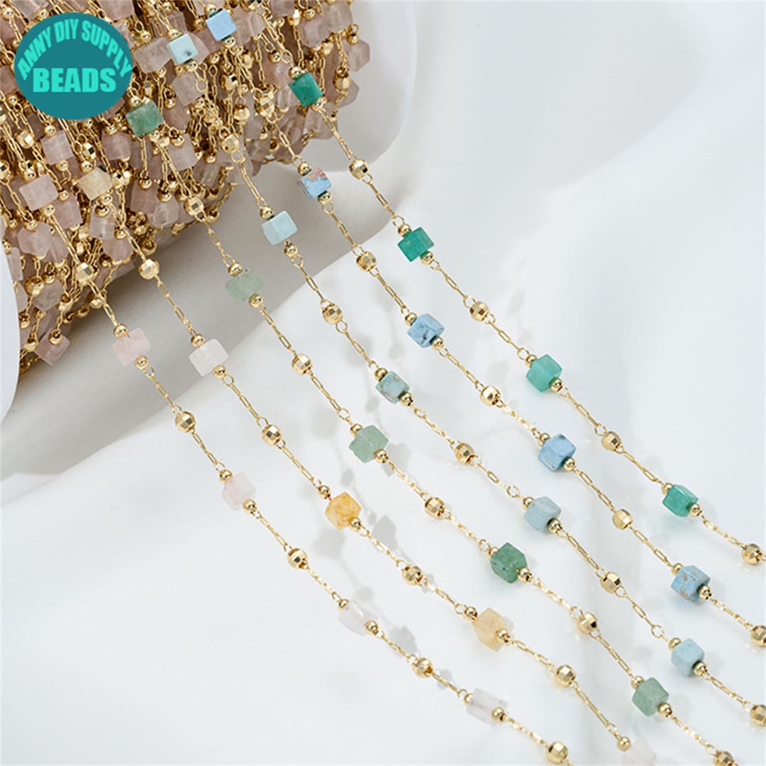 14K Gold Plated Gemstone Rosary Chain: Handmade Necklace Chain - Etsy