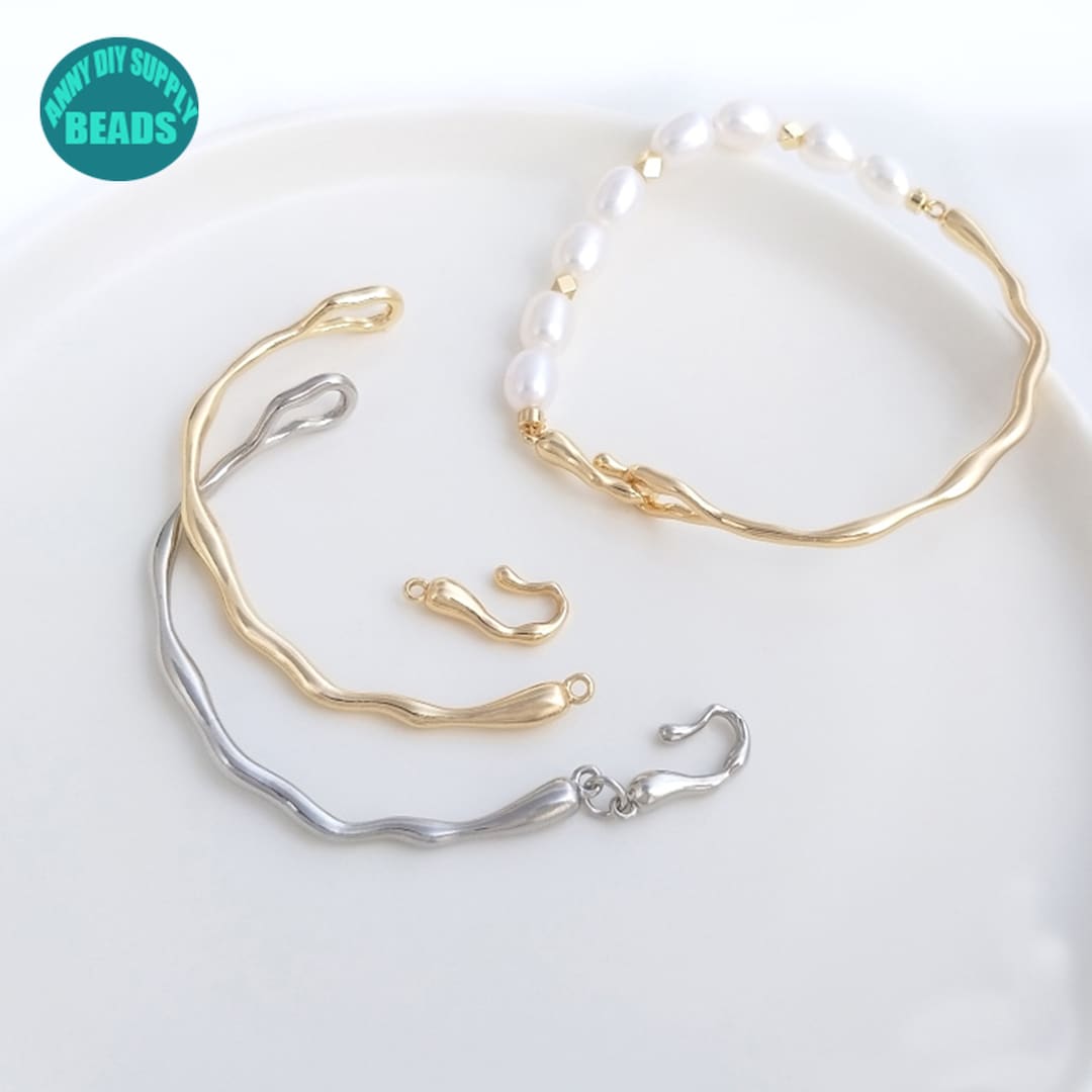 Real Gold Plated Brass Half Bangle With Clasp,pearl Bracelet Accessory ...