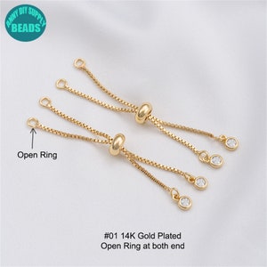 6CM 14K Gold Plated Brass Sliding Adjustable Chain, Bracelet Extension ...
