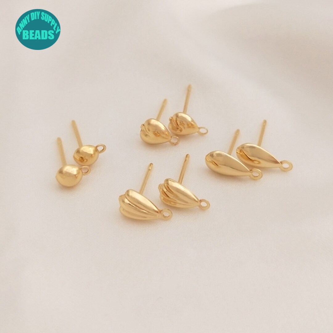 1/10 Pair 14K Real Gold Plated Brass Earring Stud,heart Earrinig Stud ...