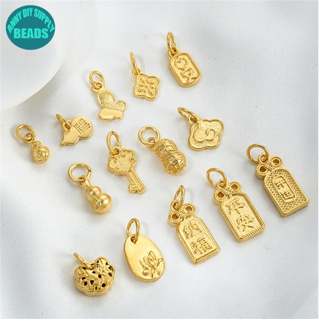 18K Real Matt Gold Plated Brass Pendant,bracelet Pendant,chinese Style ...