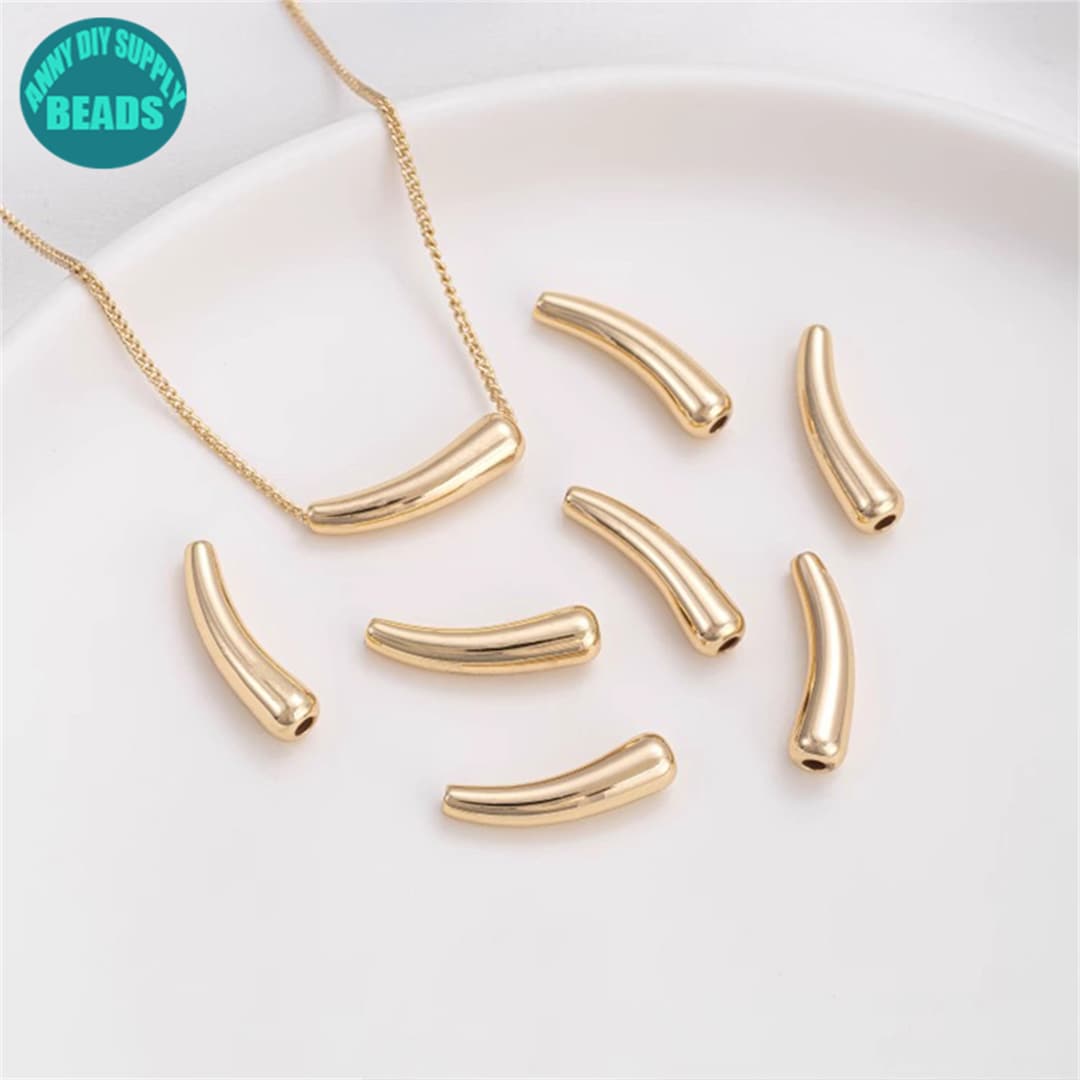 14k Gold Plated Brass Tube Beads,curved Tube Beads,drop Tube Beads ...