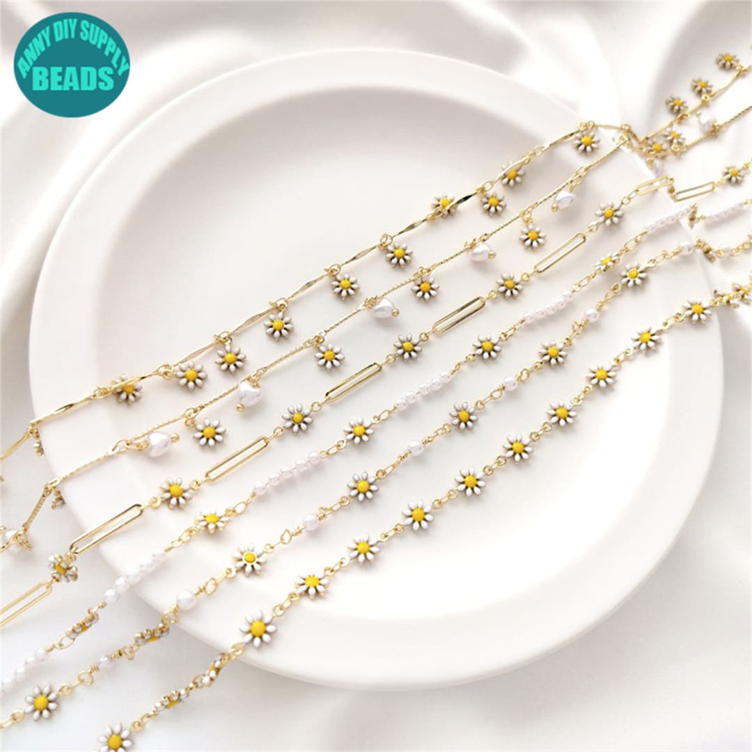 14k Gold Plated Daisy Flower Chain,dangle Chain,long Chain,handmade ...