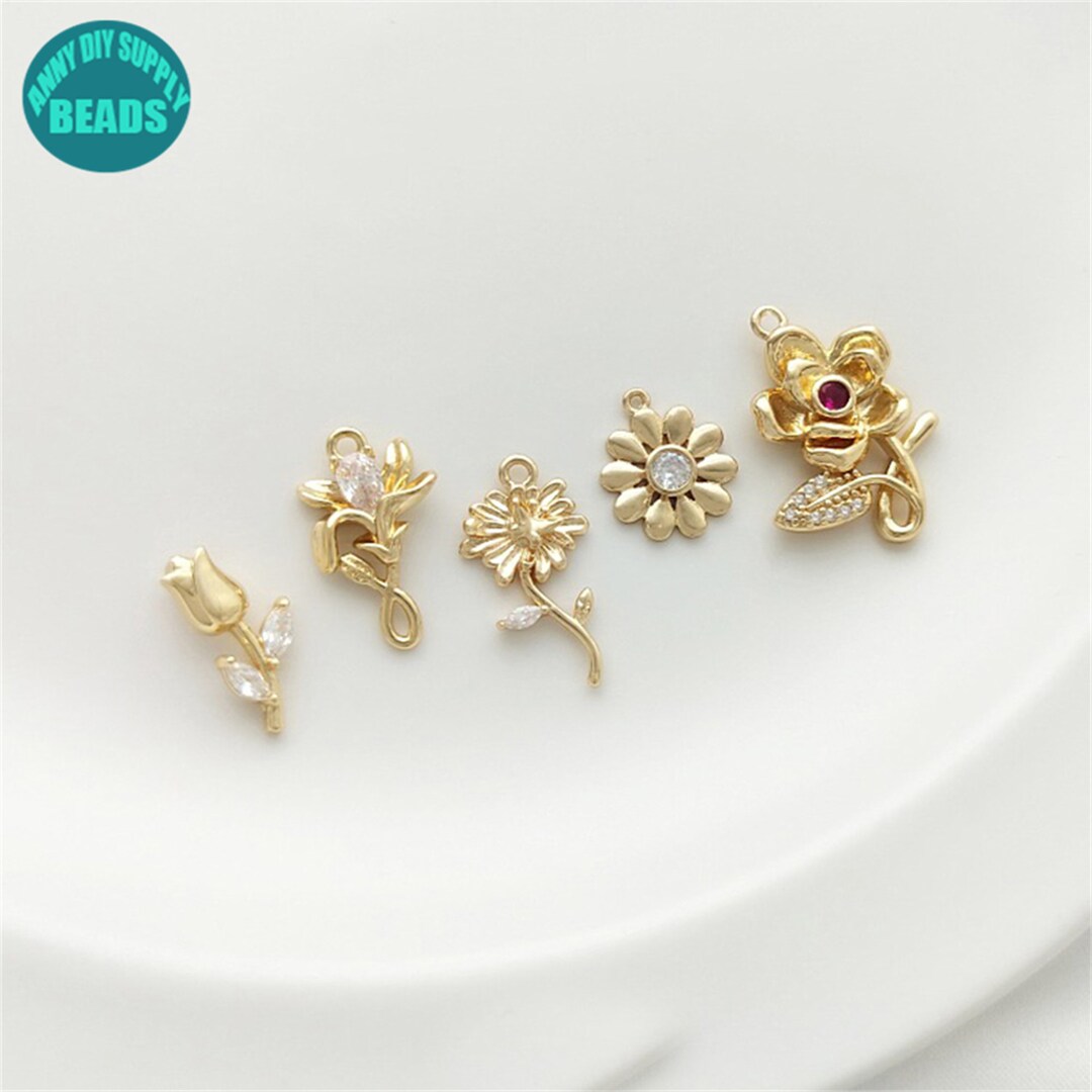14k Gold Plated Flower Charm,flower Pendant,rose Charm,bracelet Charms ...