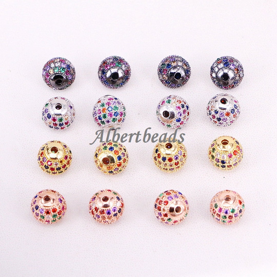 AZYZ316-5491 Round Ball CZ Beads DIY Metal Bead Brass Micro Pave Cubic ...
