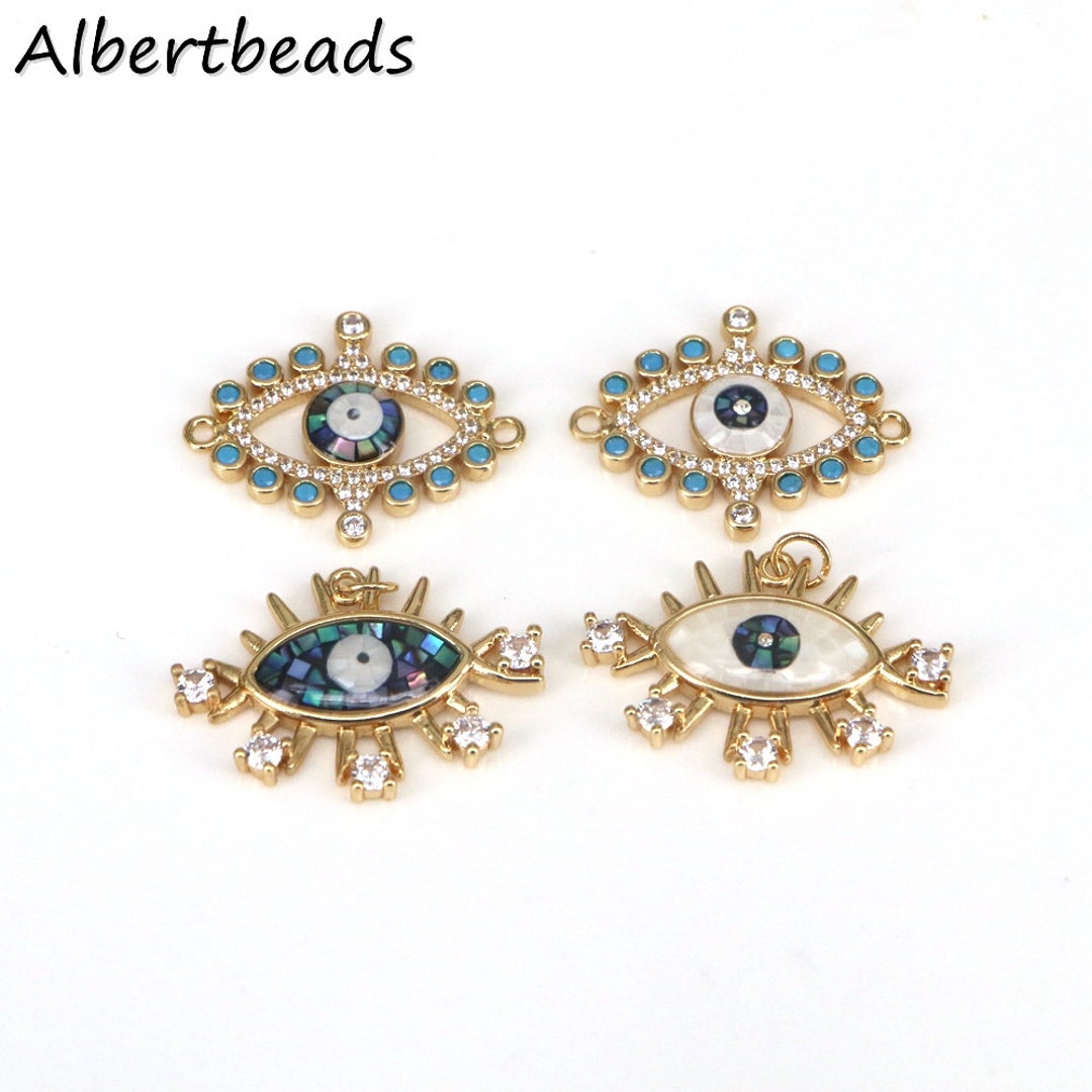 5PCS, Gold Plated Copper With Mother of Pearl Evil Eye Charms , Evil ...