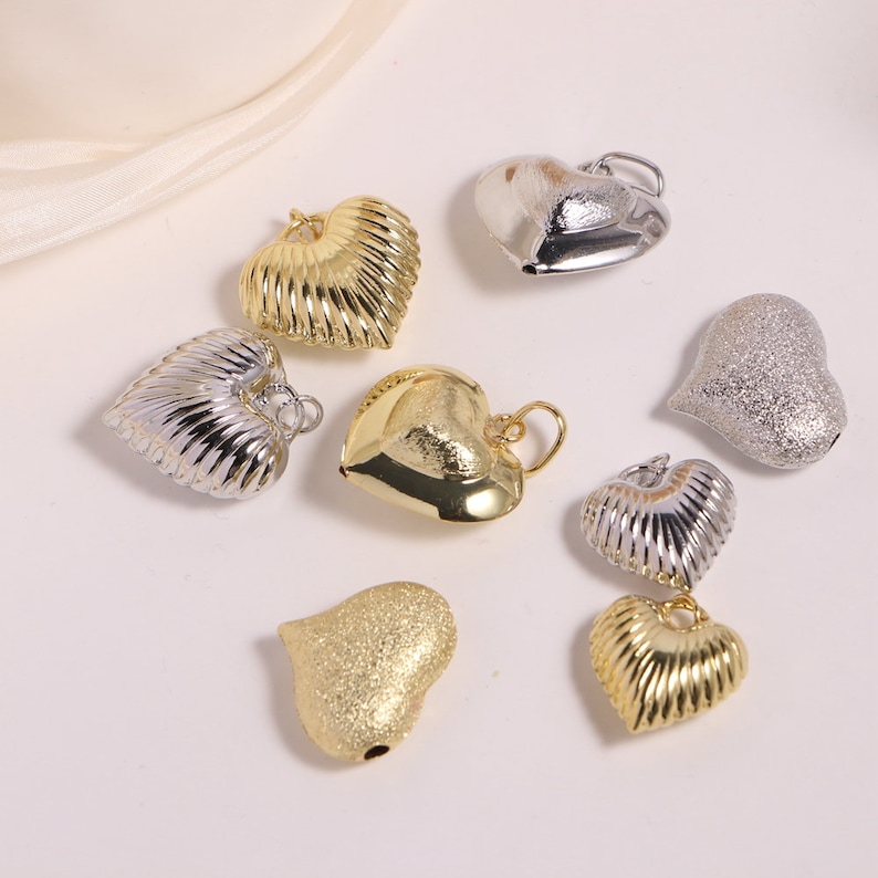 10PCS, 18K Gold Plated Brass Heart Pendant ,3D Heart Pendant, Gold Puff ...